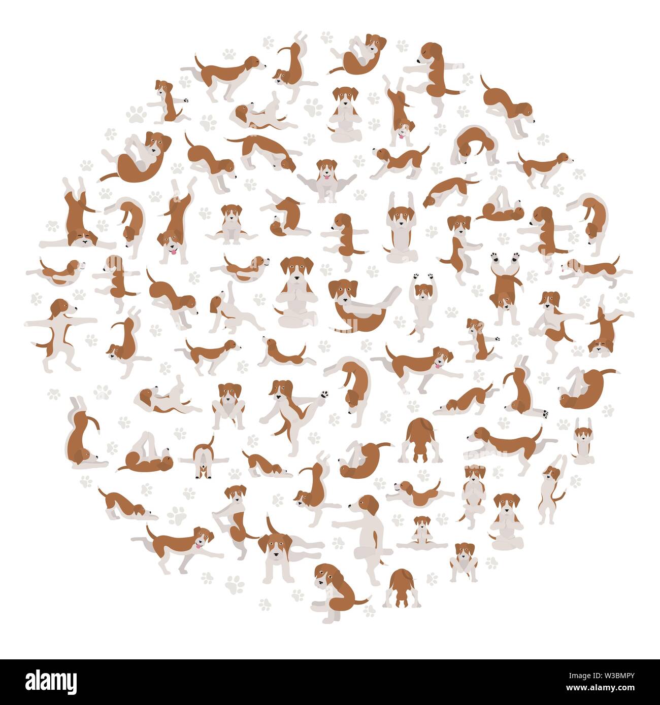 Yoga dogs poses and exercises doing clipart. Funny cartoon poster ...