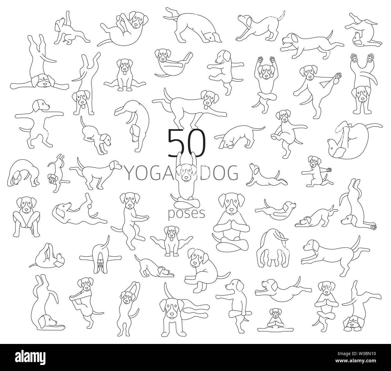 Yoga dogs poses and exercises doing clipart. Funny cartoon simple ...