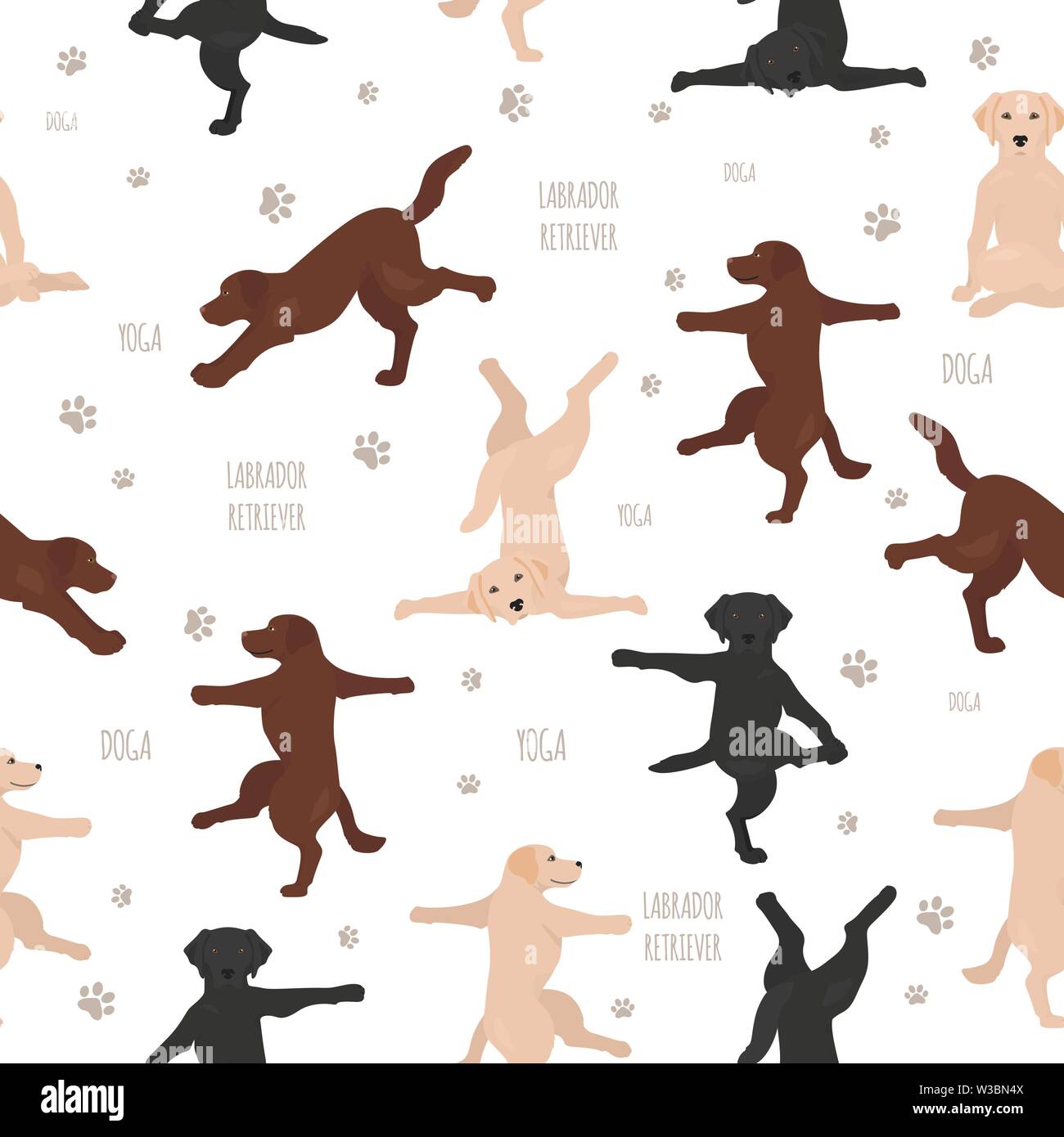 Yoga dogs poses and exercises. Labrador retriever seamless pattern ...