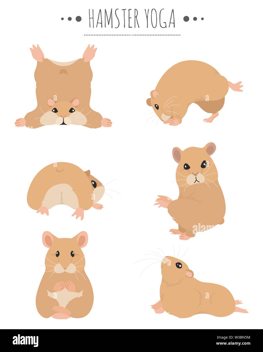 Hamsters yoga poses and exercises. Cute cartoon clipart set. Vector ...