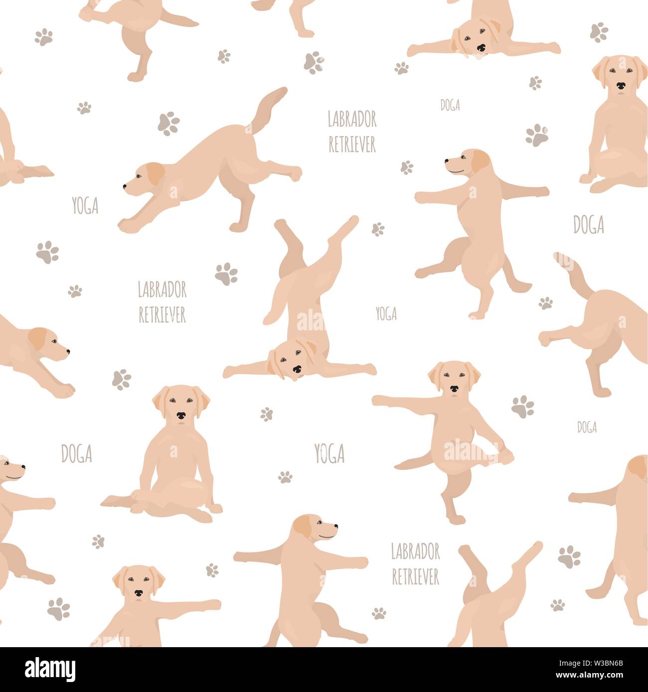 Yoga dogs poses and exercises. Labrador retriever seamless pattern ...