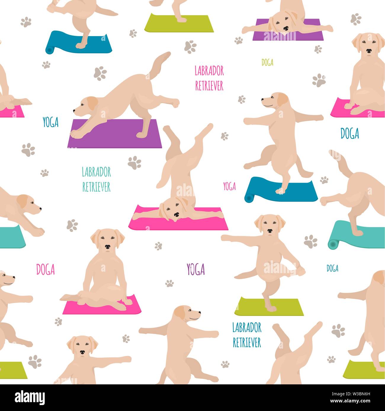 Yoga dogs poses and exercises. Labrador retriever seamless pattern ...