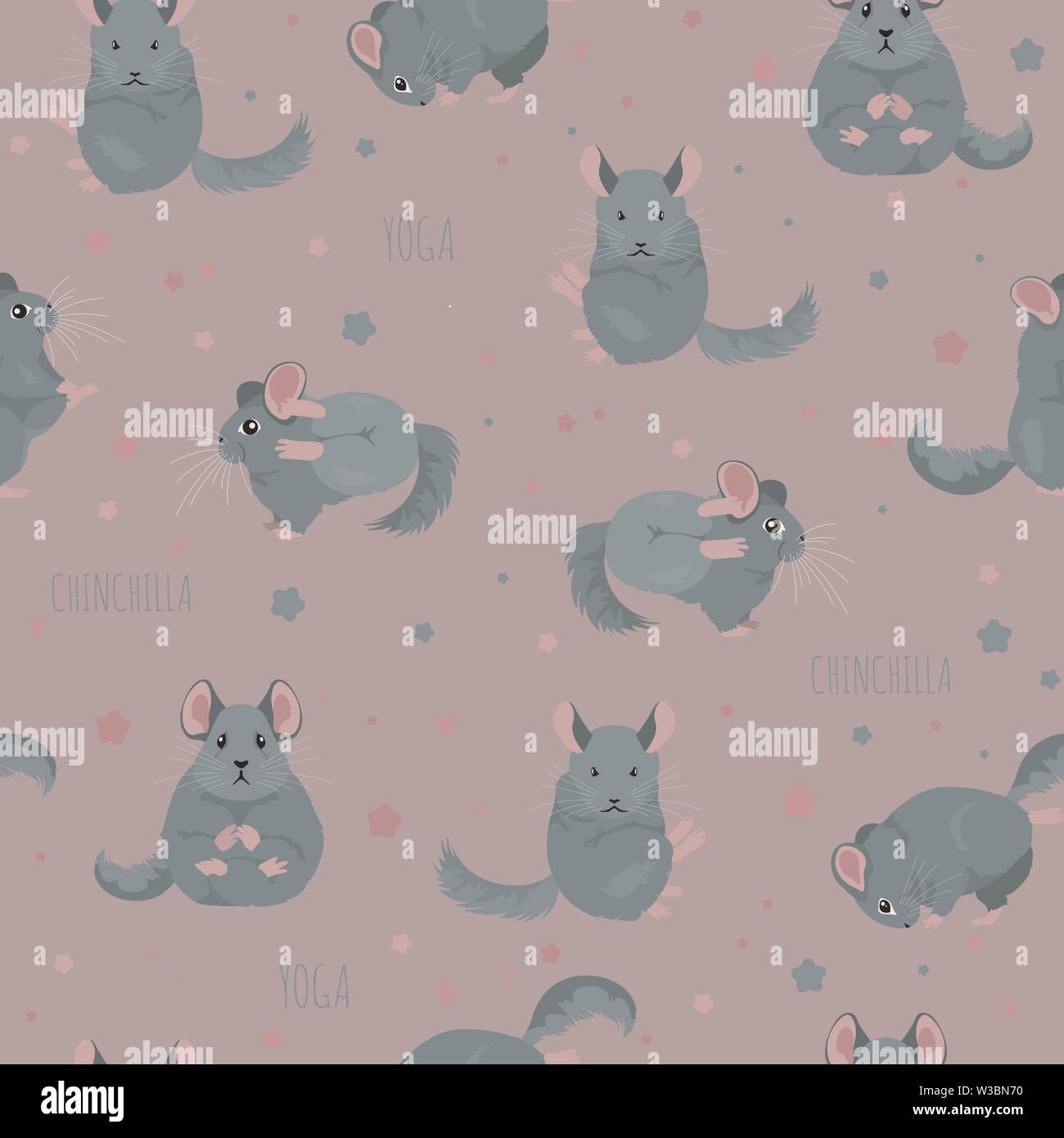 Chinchilla yoga poses and exercises. Cute cartoon seamless pattern ...