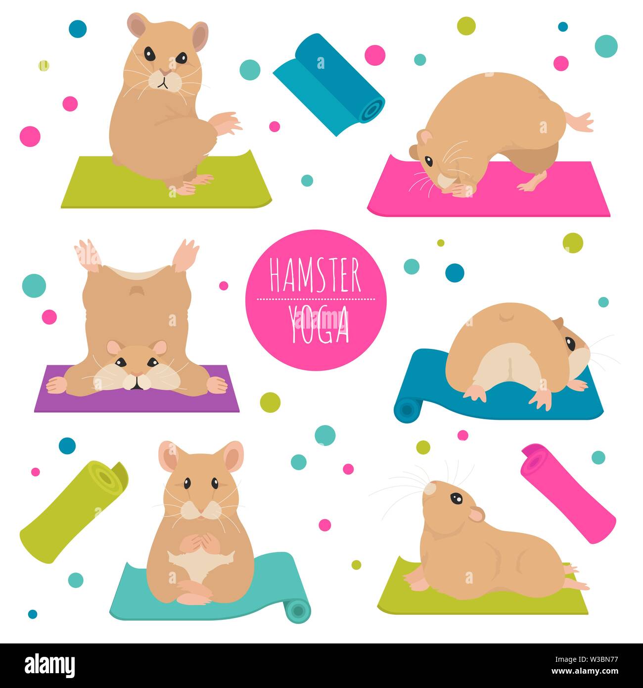 Hamsters yoga poses and exercises. Cute cartoon clipart set. Vector ...