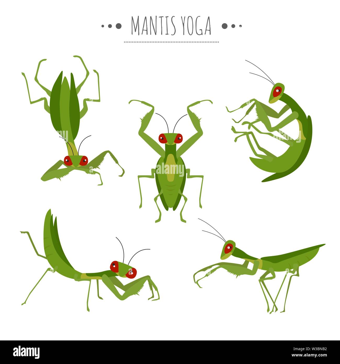 Mantis yoga poses and exercises. Cute cartoon clipart set. Vector ...