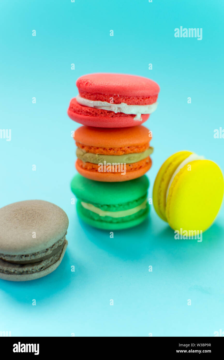 Close-up shot of colored macaroons in different position Stock Photo ...