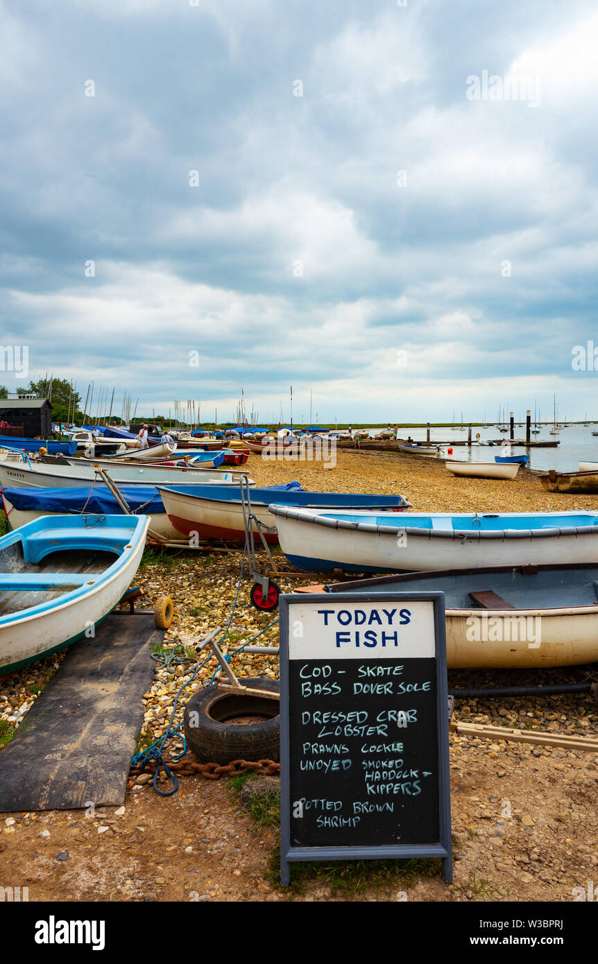 Orford fishing boats, Summer, Fish for sale Stock Photo - Alamy