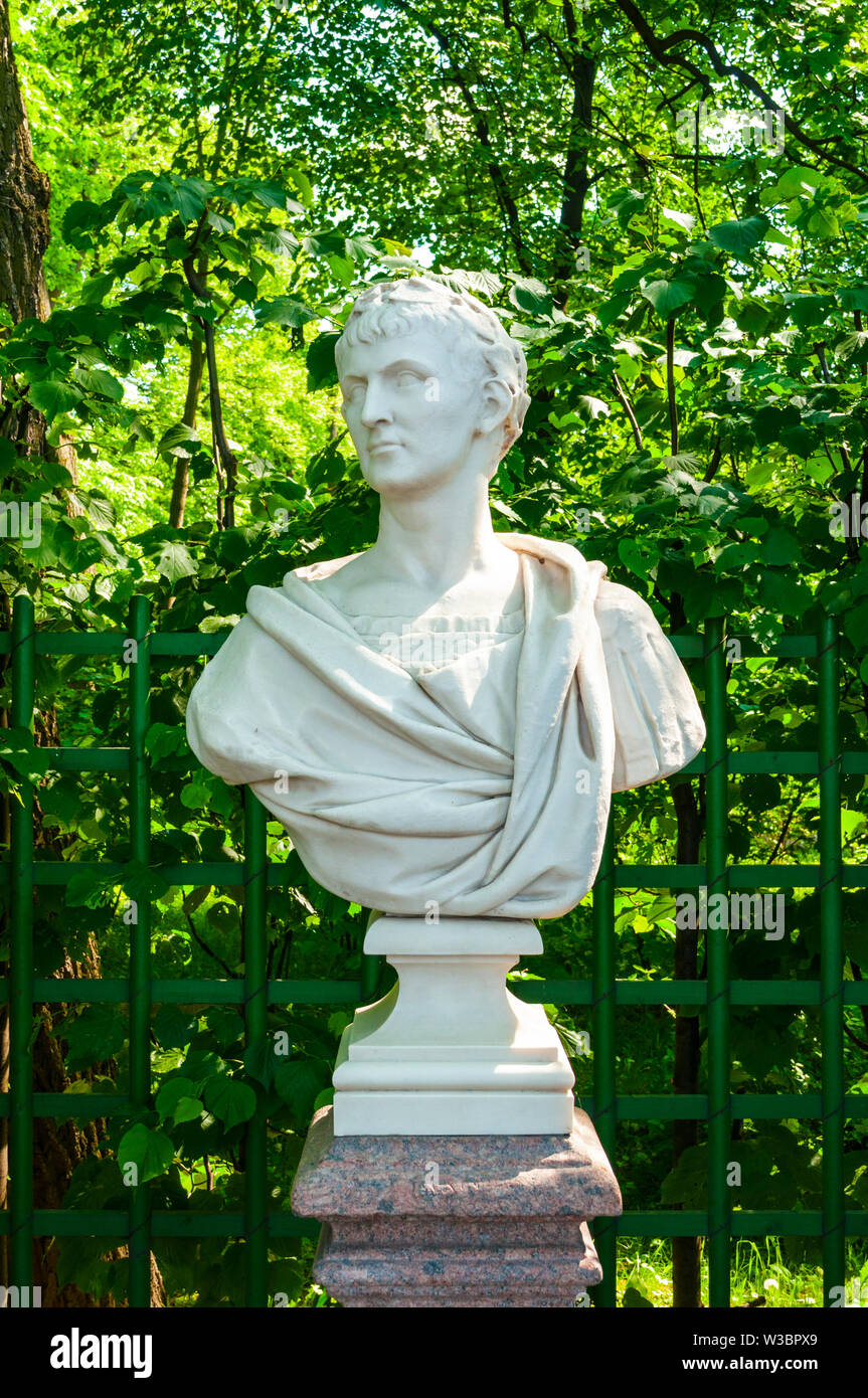 St Petersburg, Russia - June 6, 2019. The sculpture of Roman Emperor ...