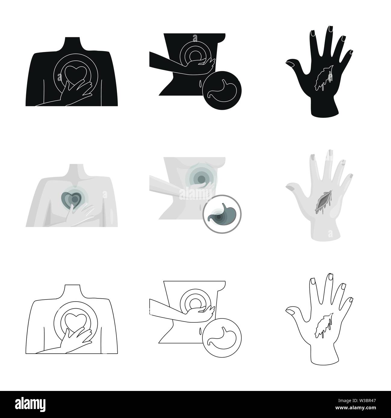 Vector illustration of hospital and rendering sign. Collection of ...