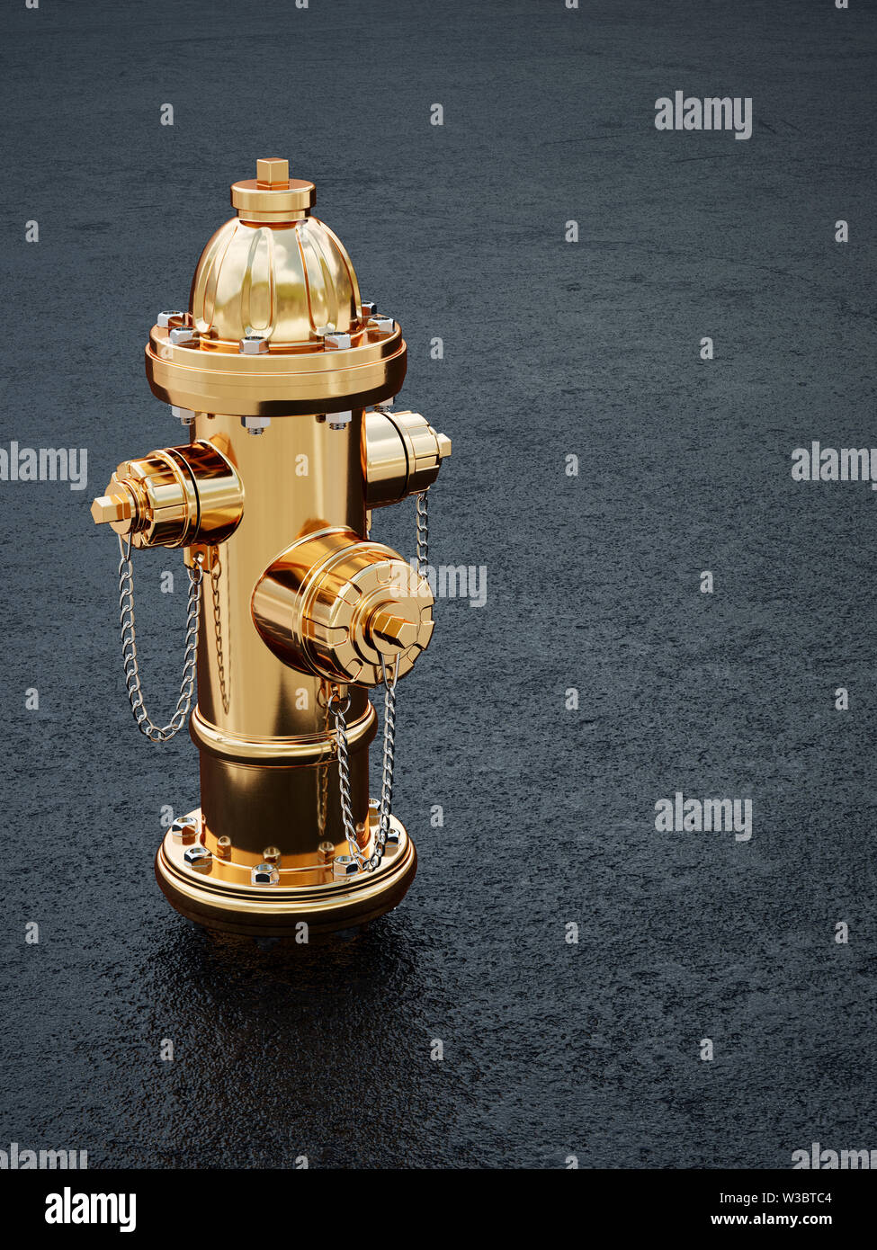 3d illustration of golden fire hydrant on asphalt background Stock ...