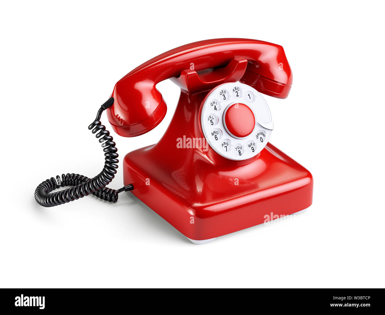 3d illustration of red old-fashioned phone isolated on white background ...