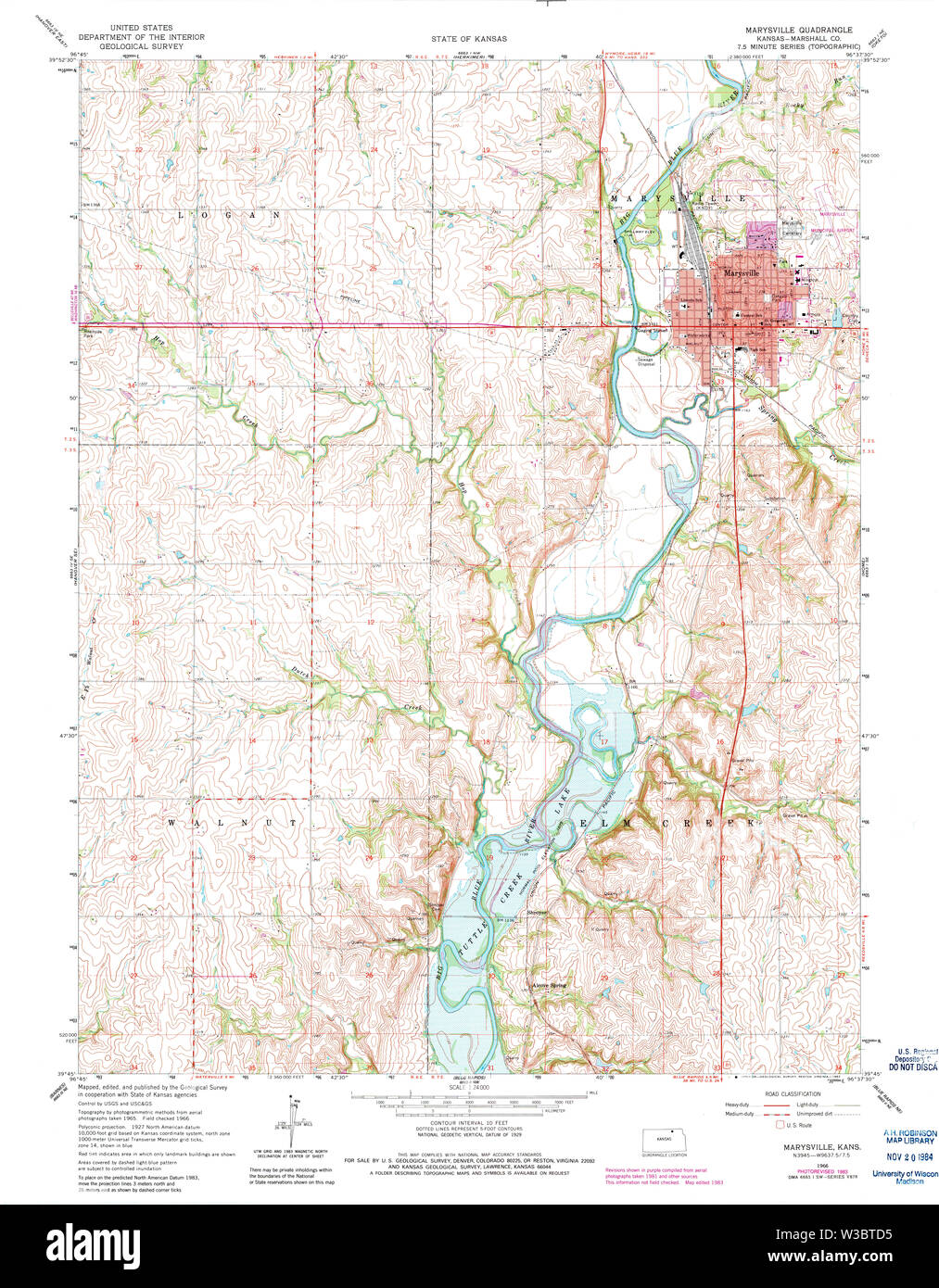 USGS TOPO Map Kansas KS Marysville 511952 1966 24000 Restoration Stock ...