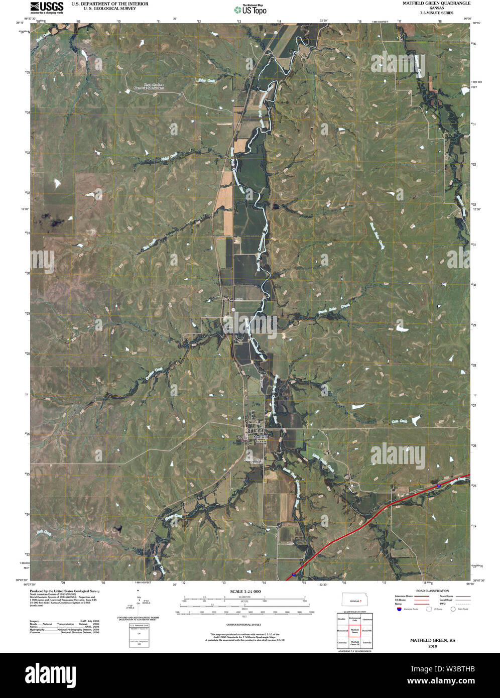 USGS TOPO Map Kansas KS Matfield Green 20100216 TM Restoration Stock ...