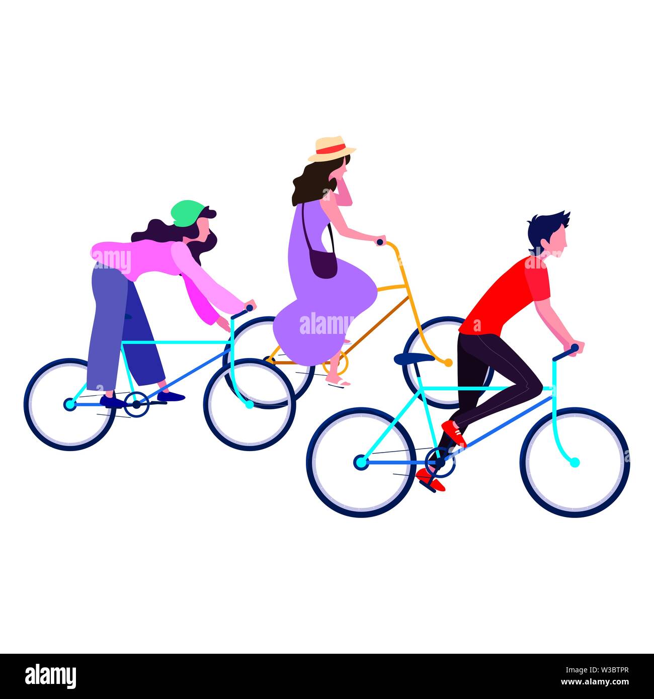 people group riding bicycle activity white background vector ...