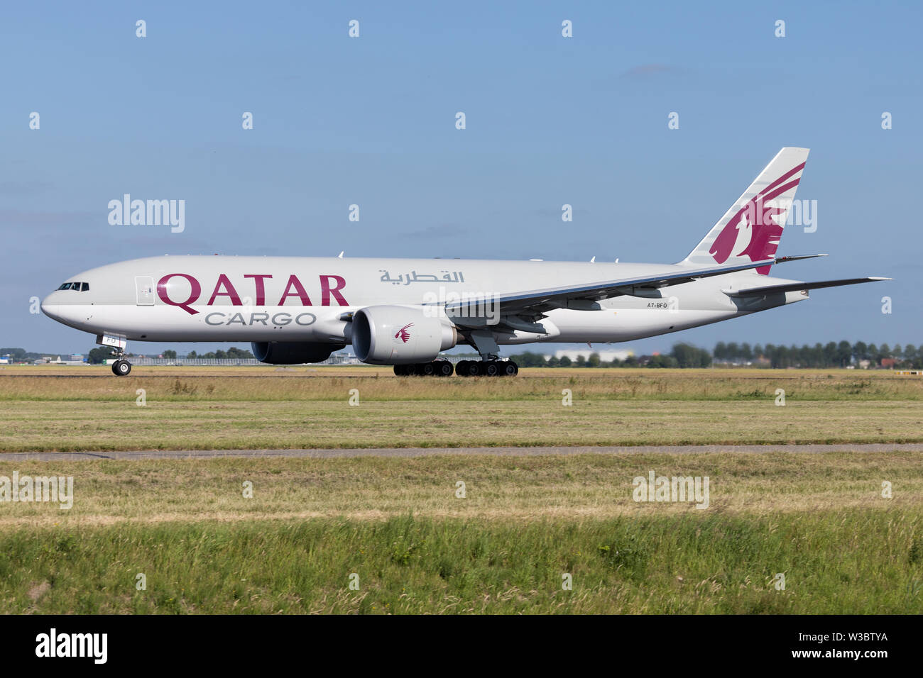Qatar Cargo Boeing 777F with registration A7-BFO on take off roll on ...
