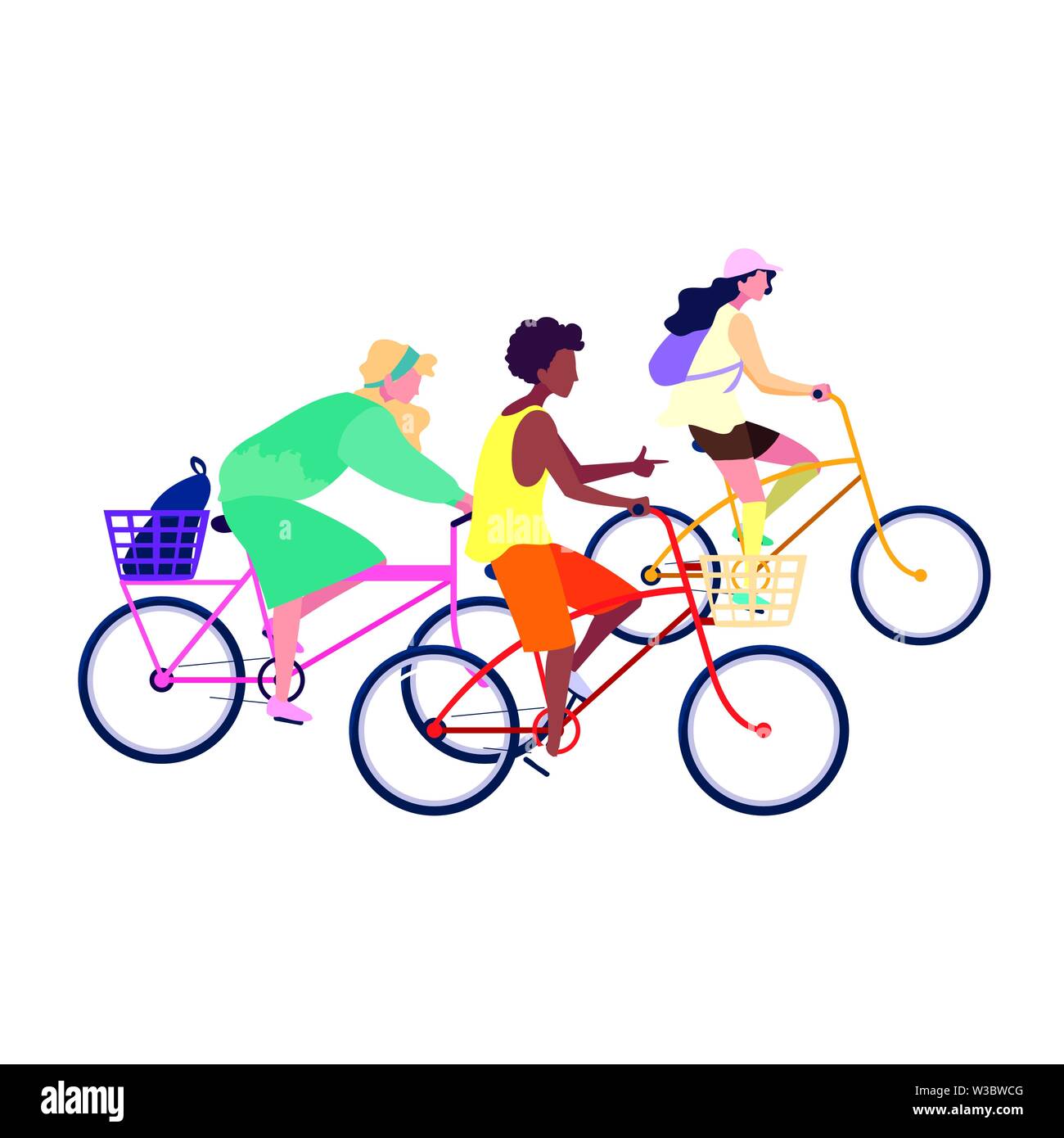 people group riding bicycle activity white background vector ...
