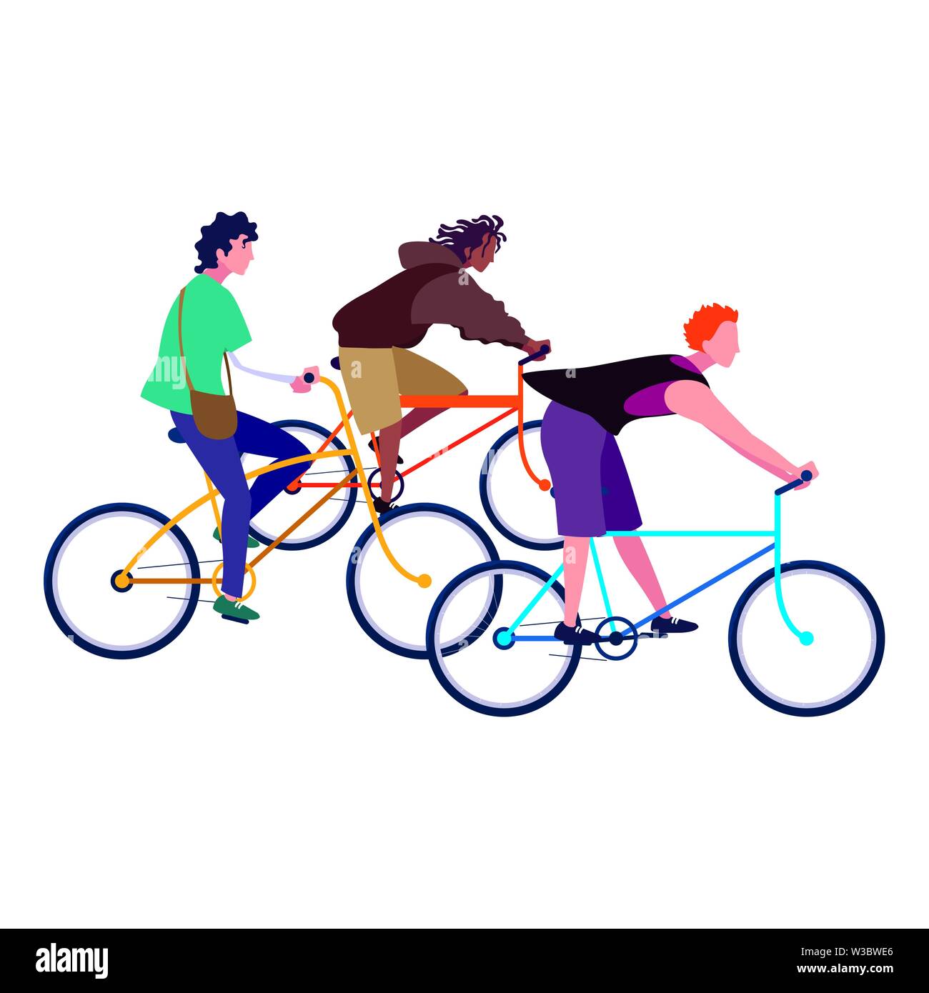 people group riding bicycle activity white background vector ...