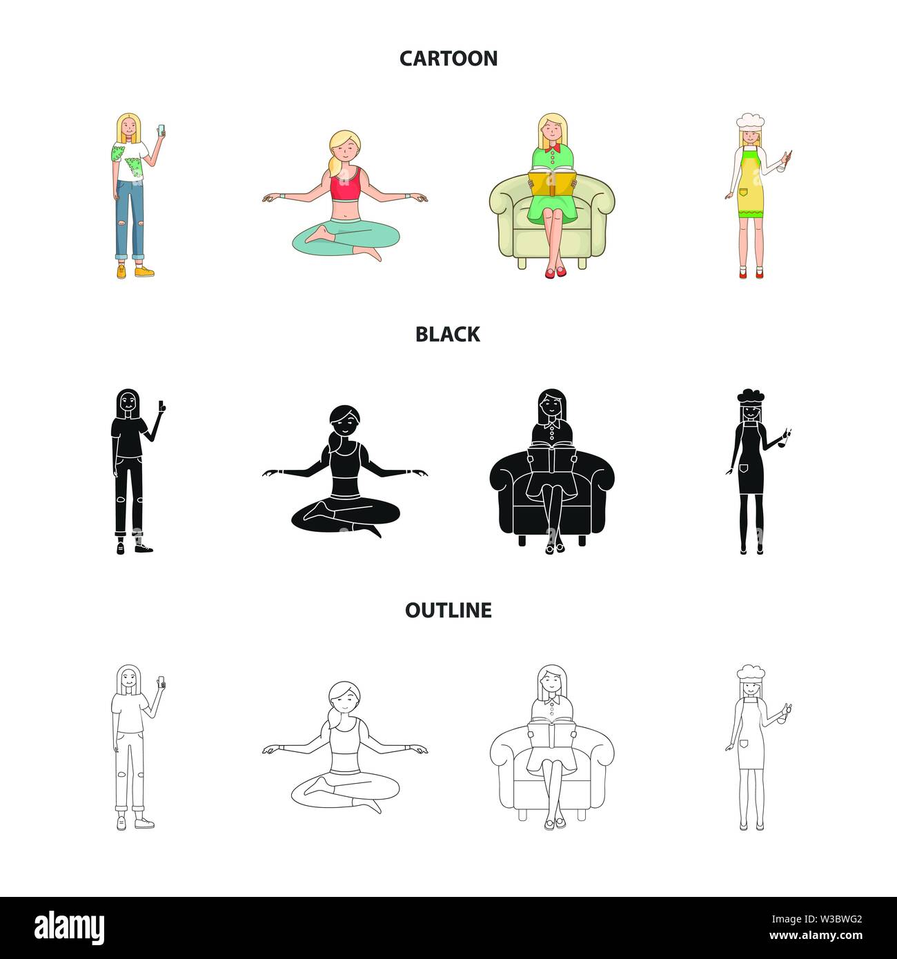 Vector design of posture and mood sign. Set of posture and female ...