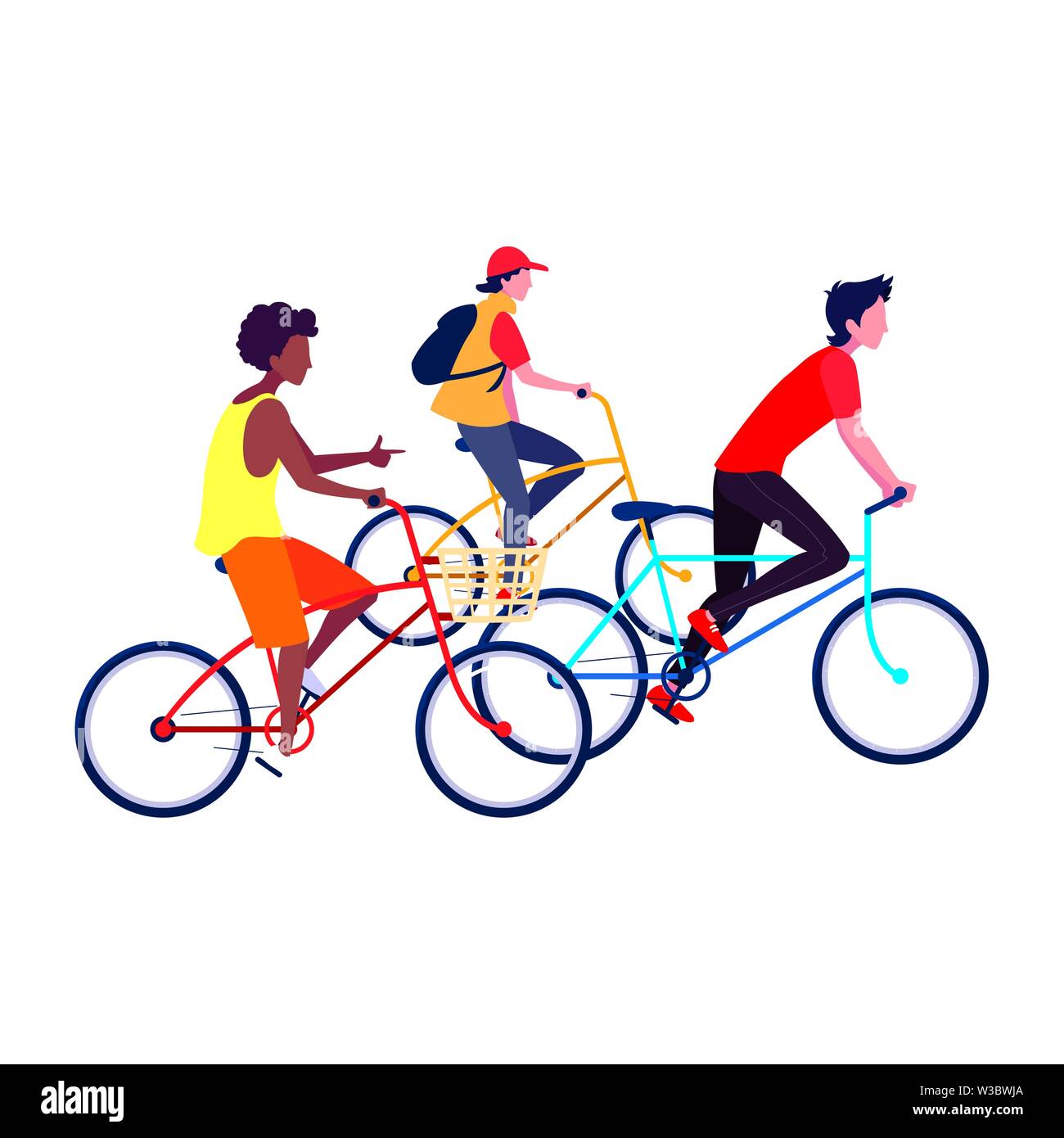 people group riding bicycle activity white background vector ...