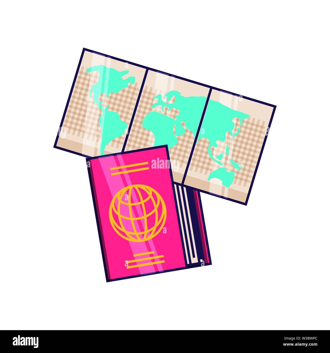 paper map travel guide with passport vector illustration design Stock ...