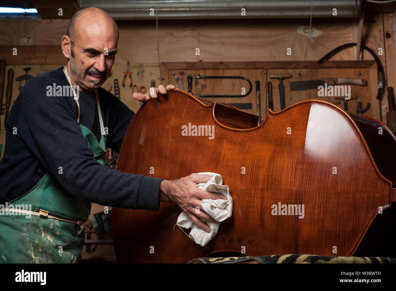 Master luthier builds a double bass in his workshop Stock Photo - Alamy