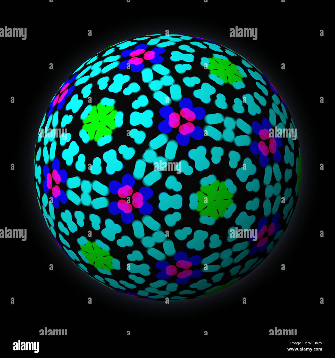 Artfully designed and colorful ball, 3D illustration on black ...