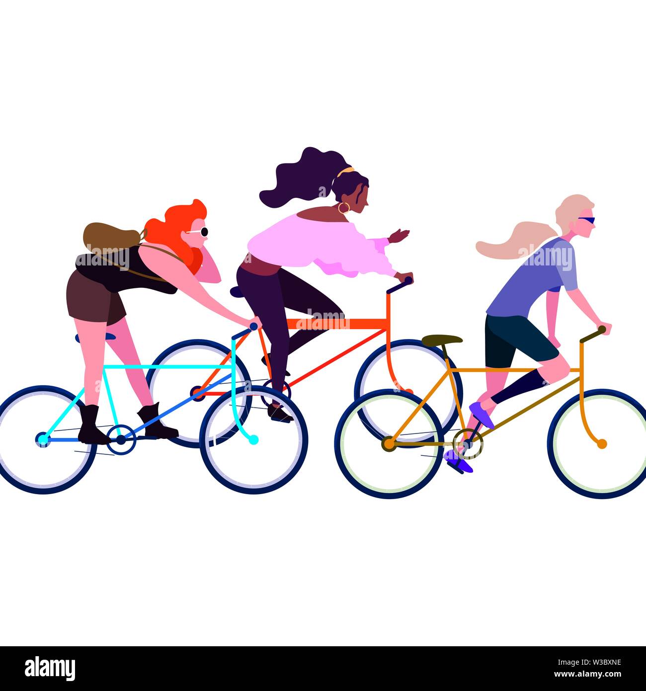 people group riding bicycle activity white background vector ...