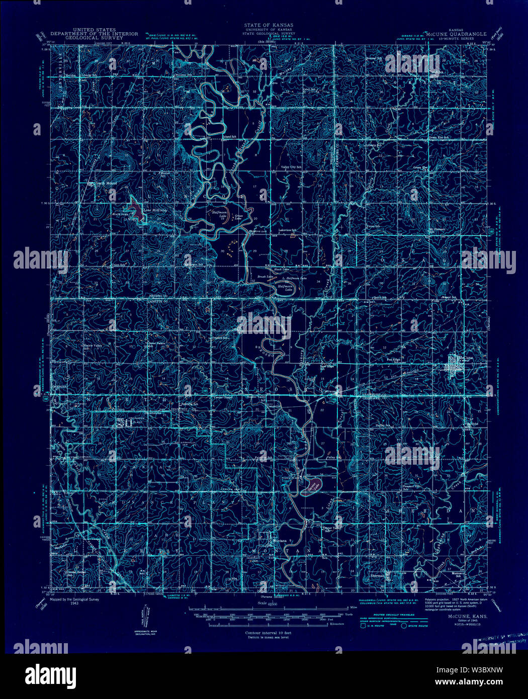 USGS TOPO Map Kansas KS Mc Cune 511973 1945 62500 Inverted Restoration ...