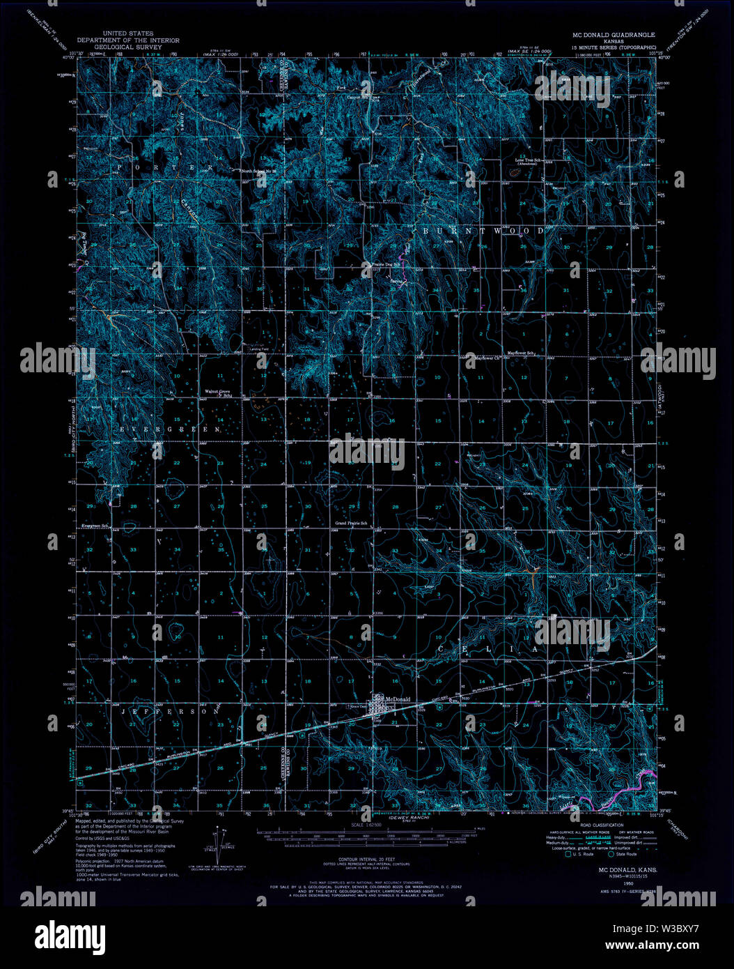 USGS TOPO Map Kansas KS Mc Donald 801888 1950 62500 Inverted ...