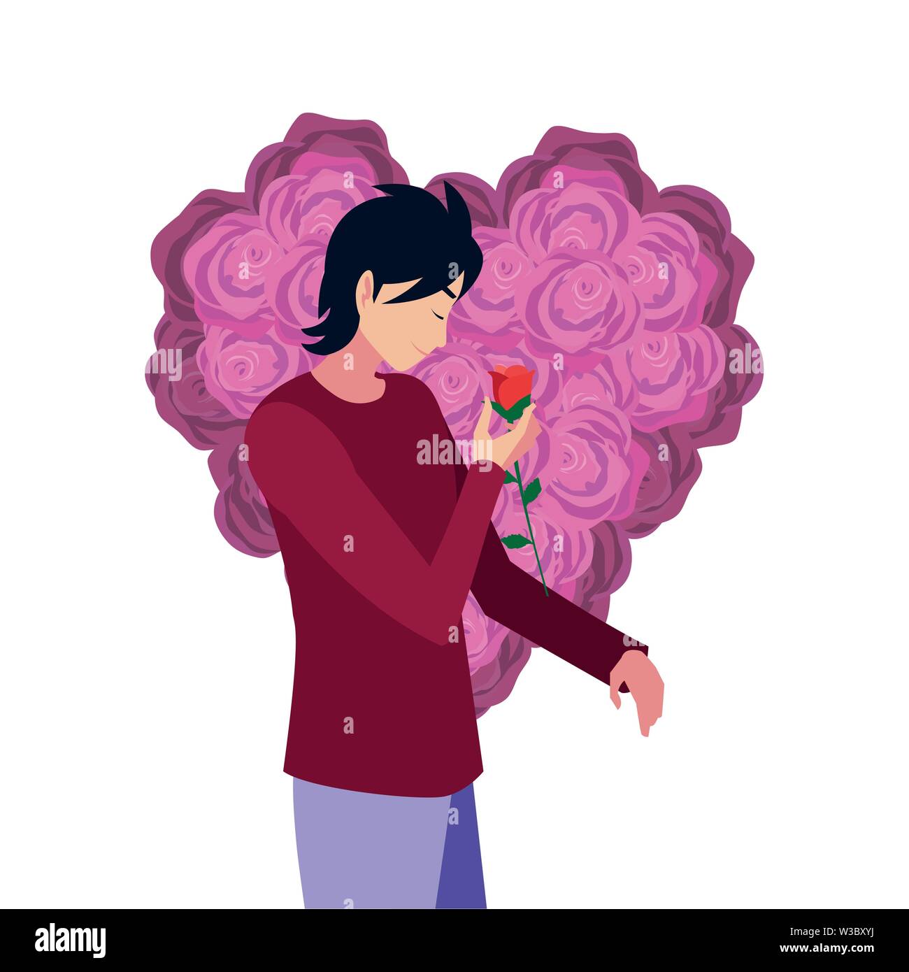 man with rose and flowers shape heart vector illustration Stock Vector ...
