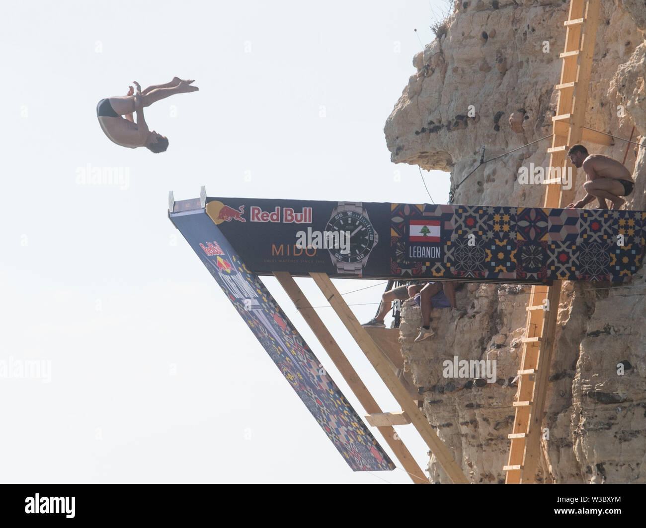 Beirut Lebanon. 14th July 2019. Male and female competitors jump off ...