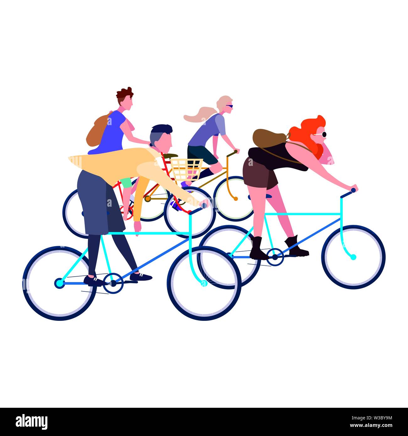 people group riding bicycle activity white background vector ...