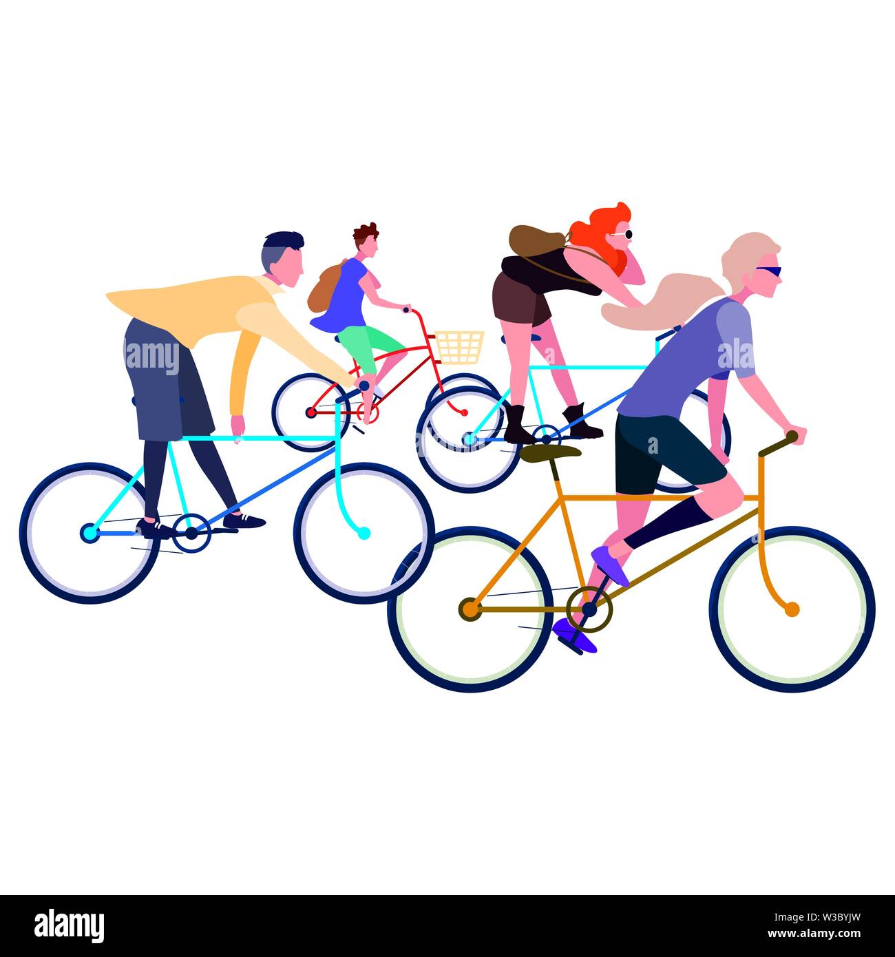people group riding bicycle activity white background vector ...