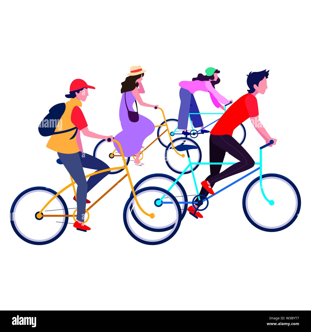 people group riding bicycle activity white background vector ...