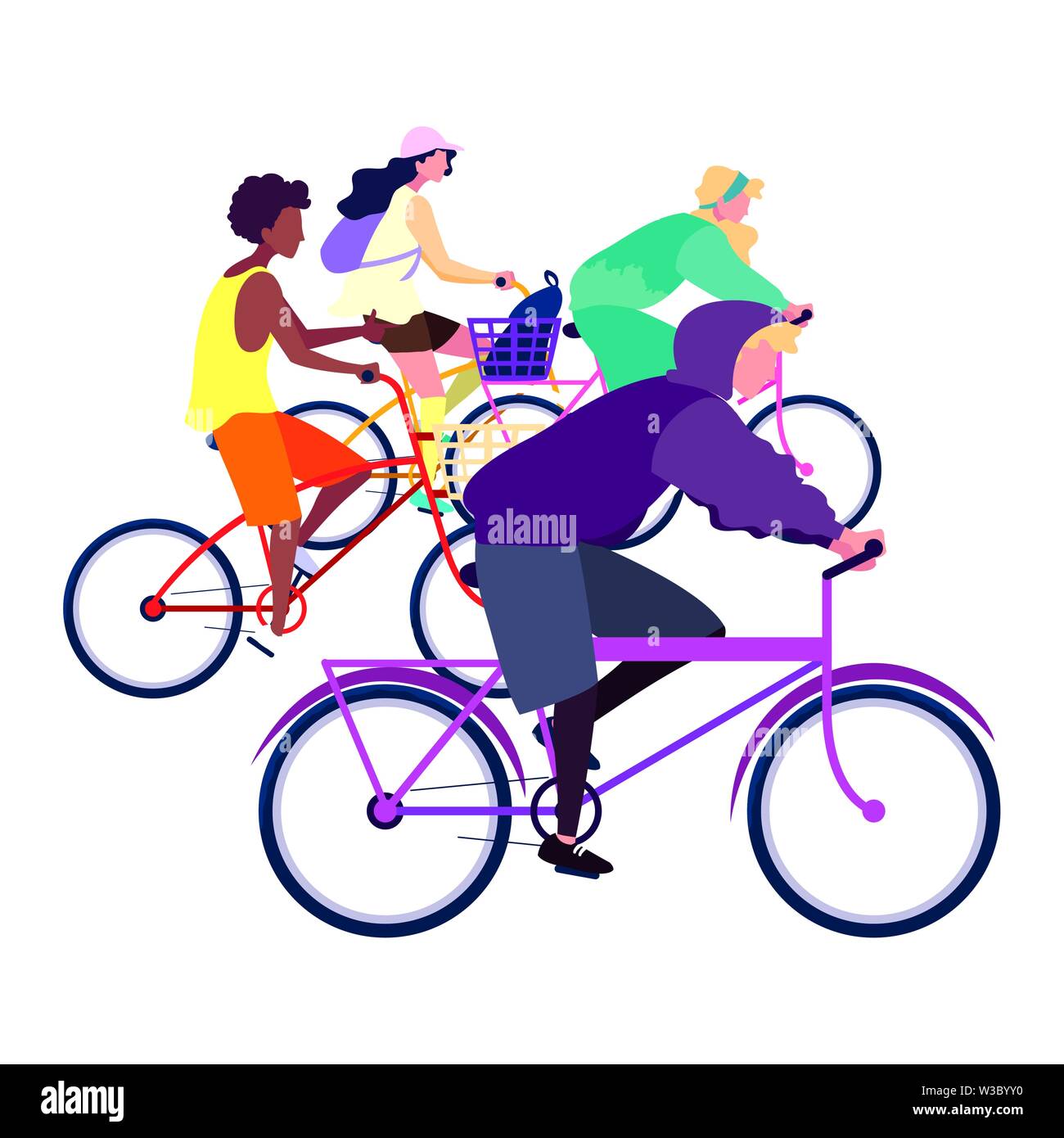 people group riding bicycle activity white background vector ...