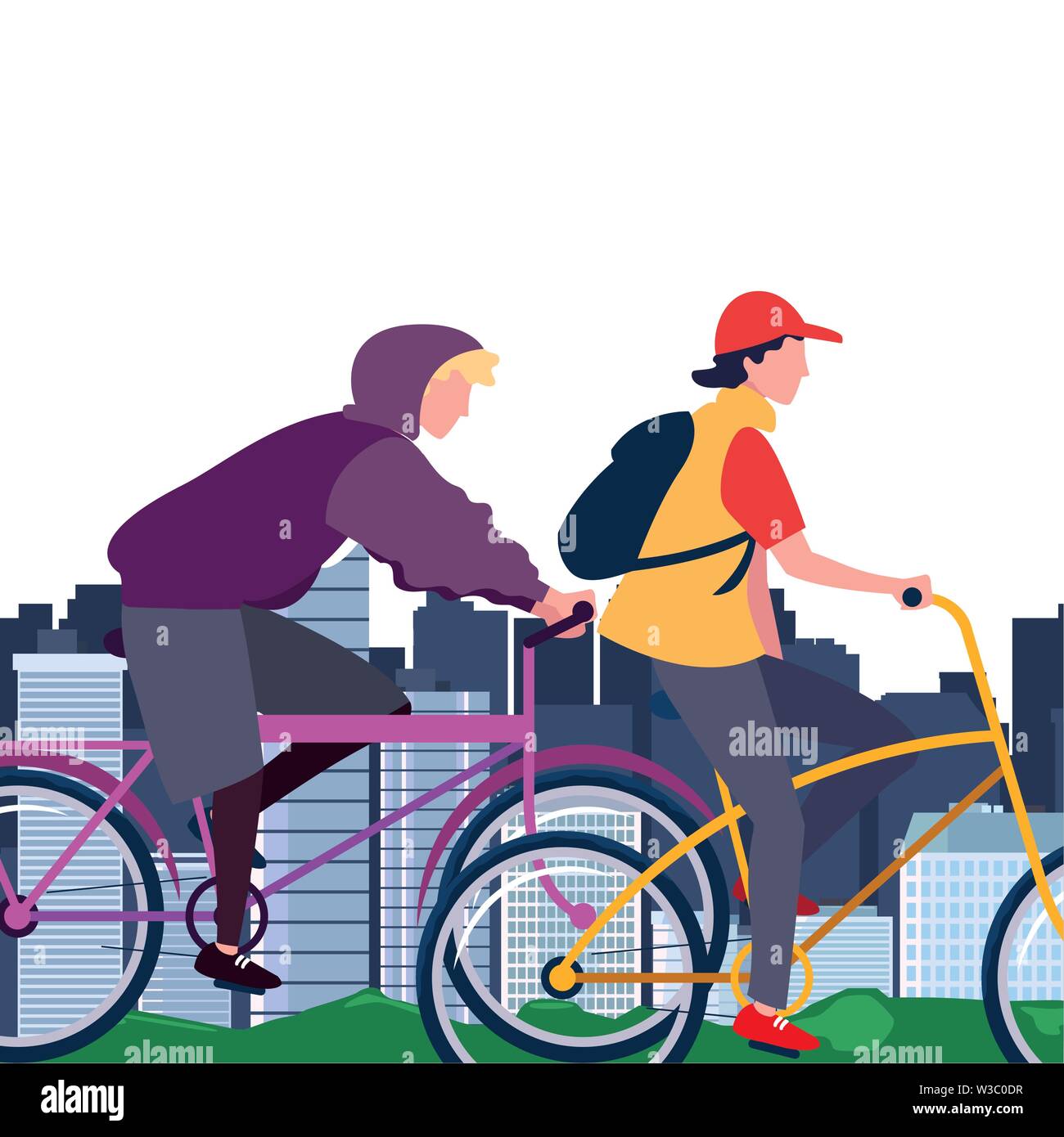 men riding bicycle activity city street urban vector illustration Stock ...