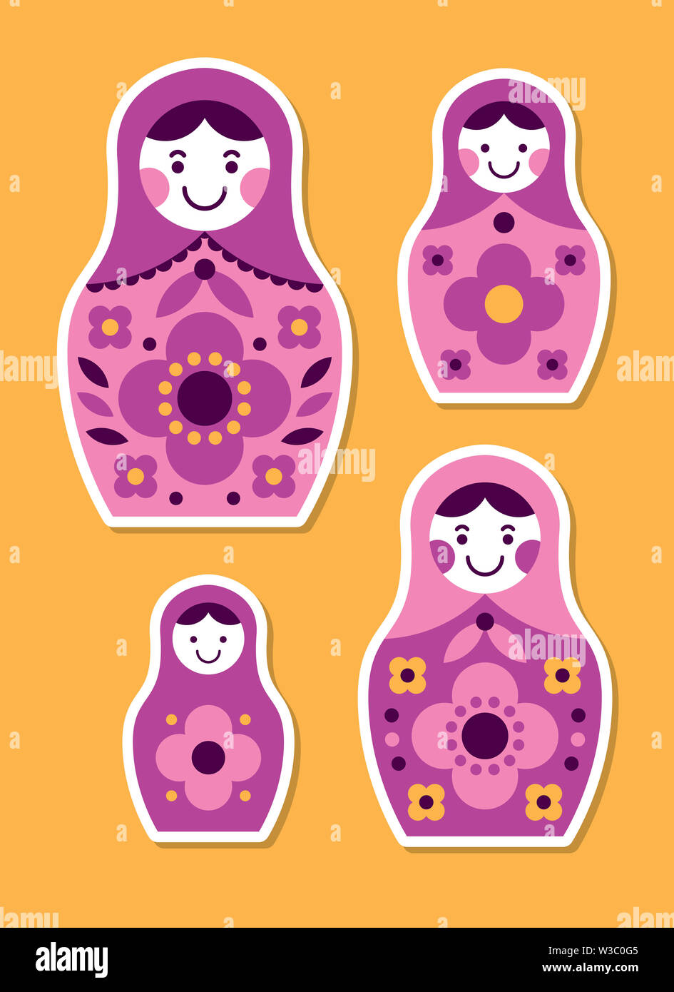 Set of matryoshka russian nesting dolls of different sizes. Stickers ...