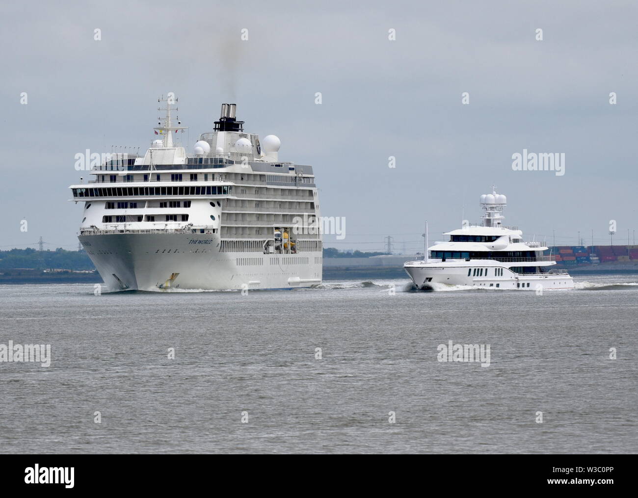 Super yacht Sixth Sense cruises past The World on her way to London for ...