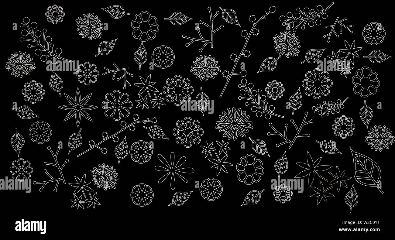 Floral Set In Vintage Style Pastel Colors Dark Background A Set Of