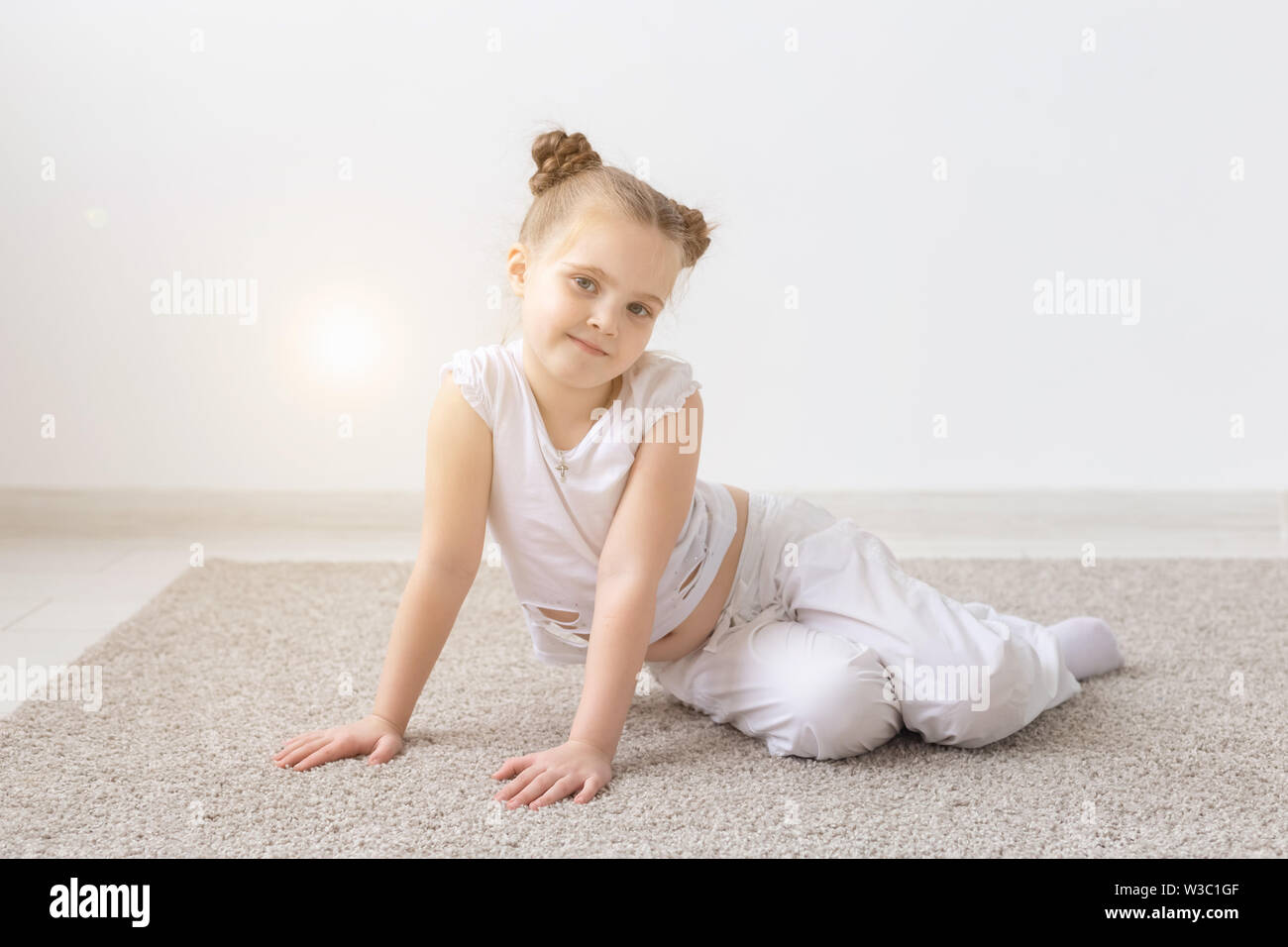 Children and kids concept - Portrait of beautiful little child girl in ...