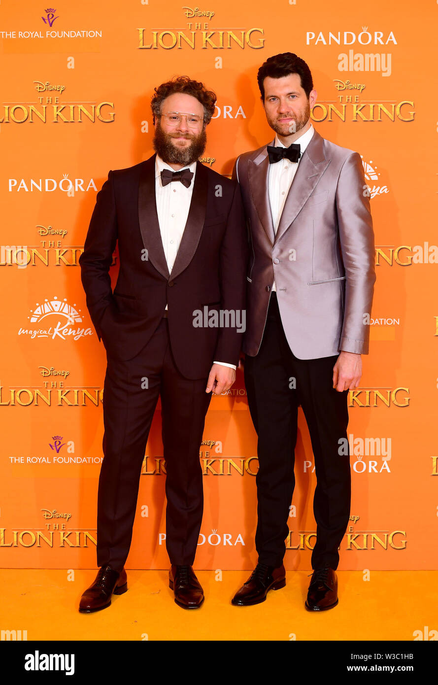 Seth Rogen (left) and Billy Eichner attending Disney's The Lion King European Premiere held in ...