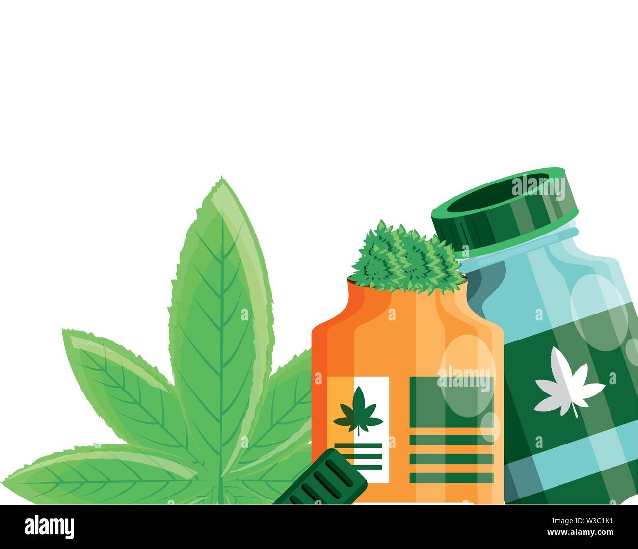 cannabis bottle with leaf plant vector illustration design Stock Vector ...