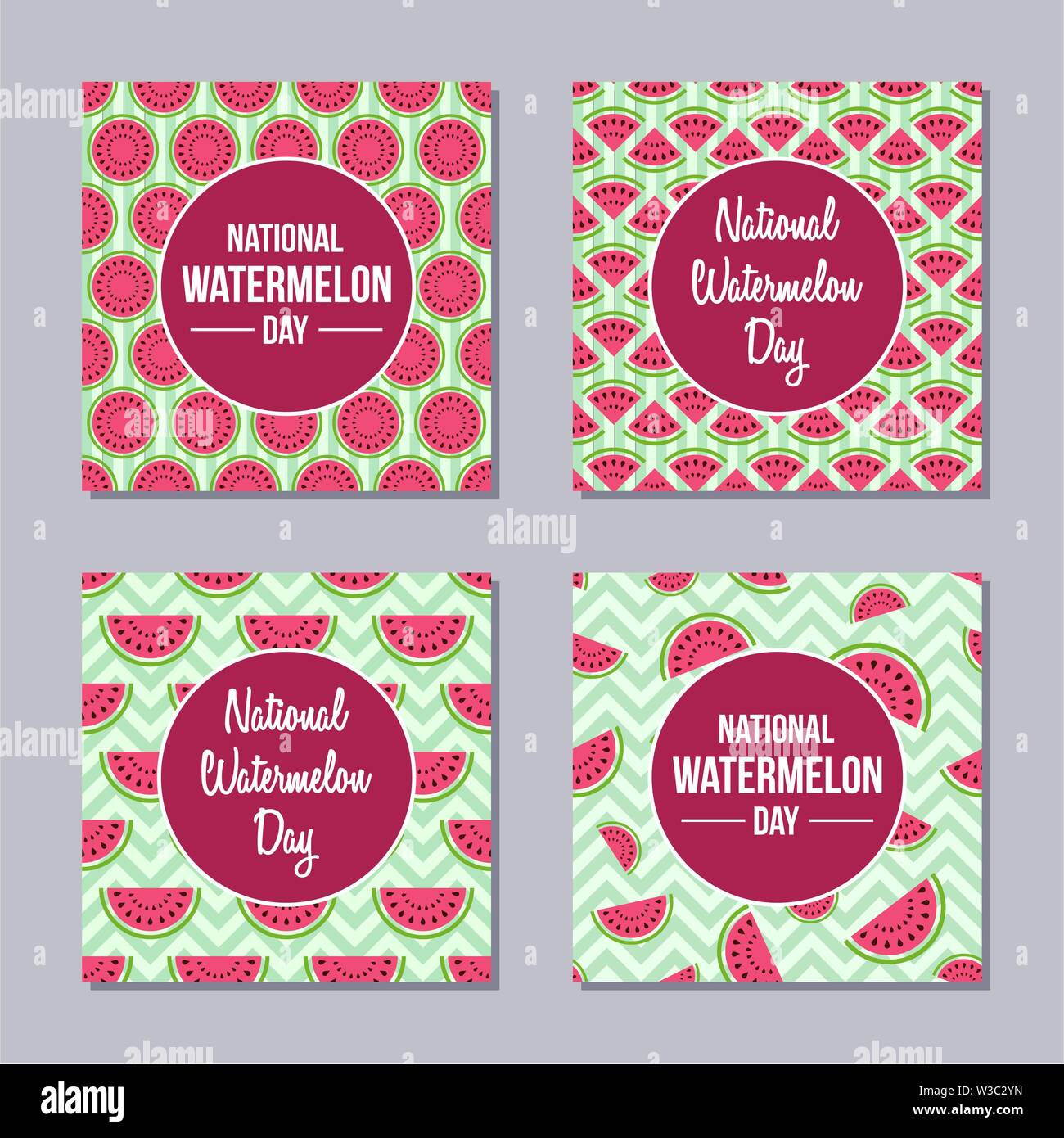 Set of four creative covers, seamless patterns. Watermelon Day ...