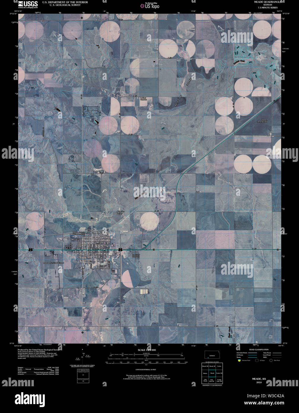USGS TOPO Map Kansas KS Meade 20100216 TM Inverted Restoration Stock ...