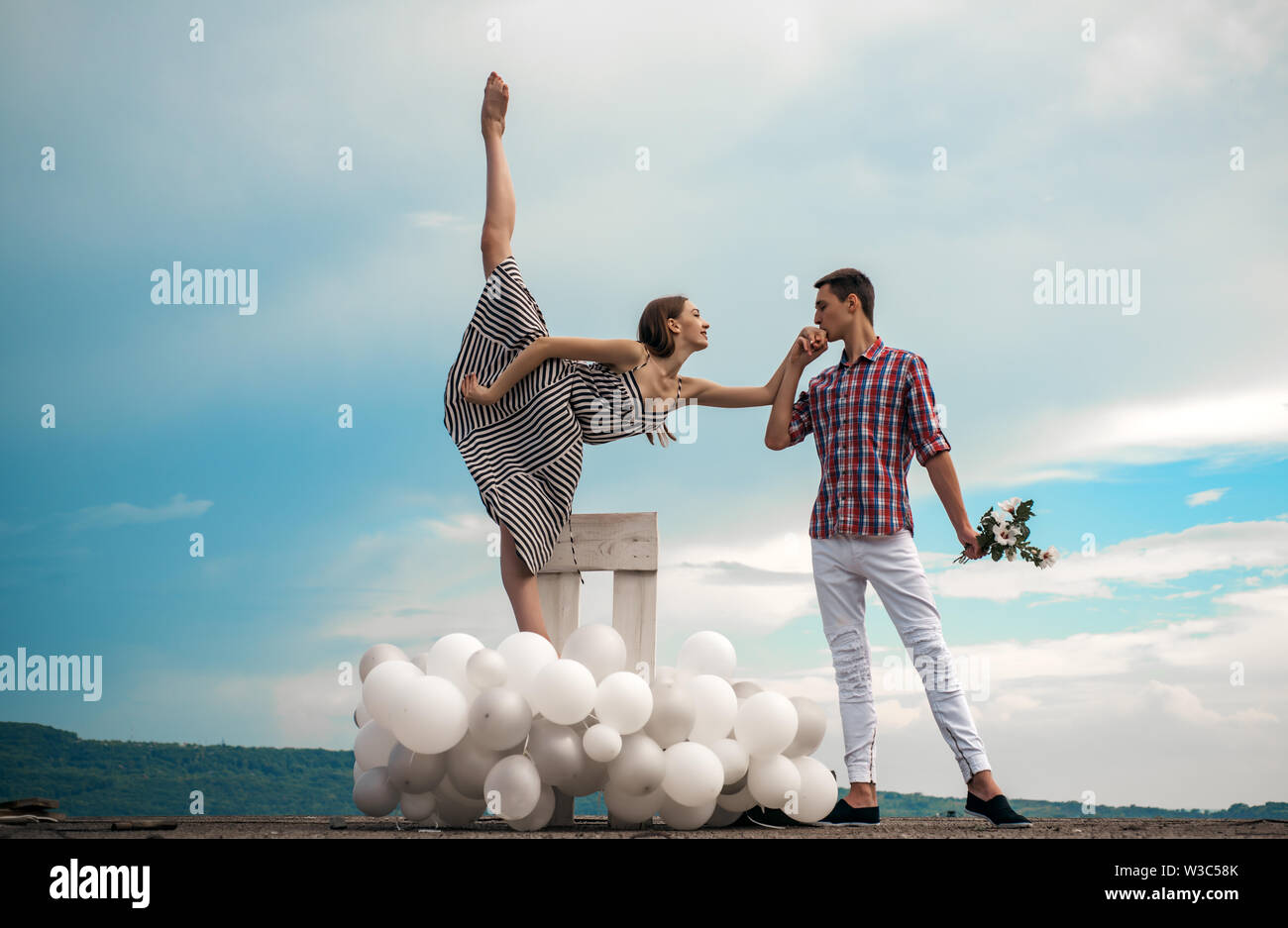 Happy to be in love. Ballet dancers falling in love. Ballet couple into ...
