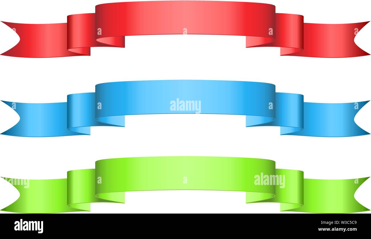 Three colored ribbons horizontal banners. Vector illustration Stock ...