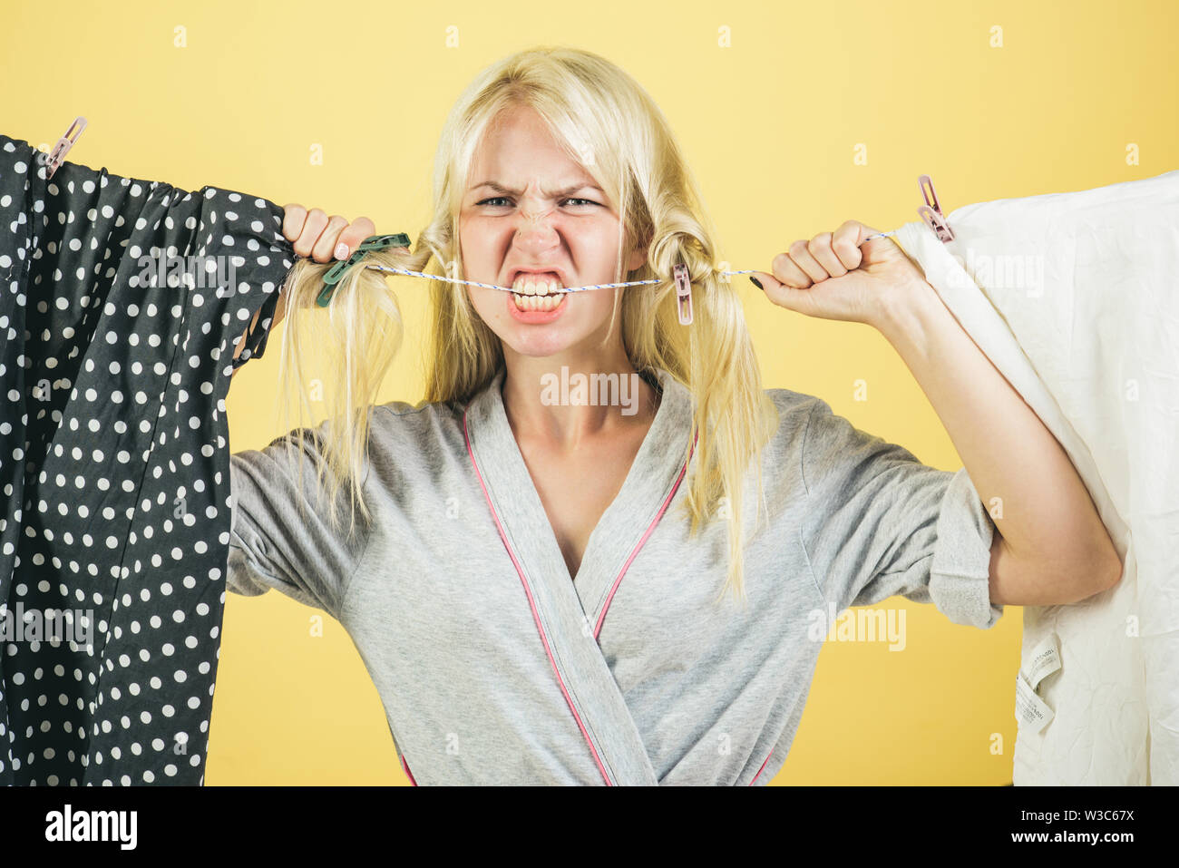 Multitasking mom. Performing Different Household Duties. stressed retro ...