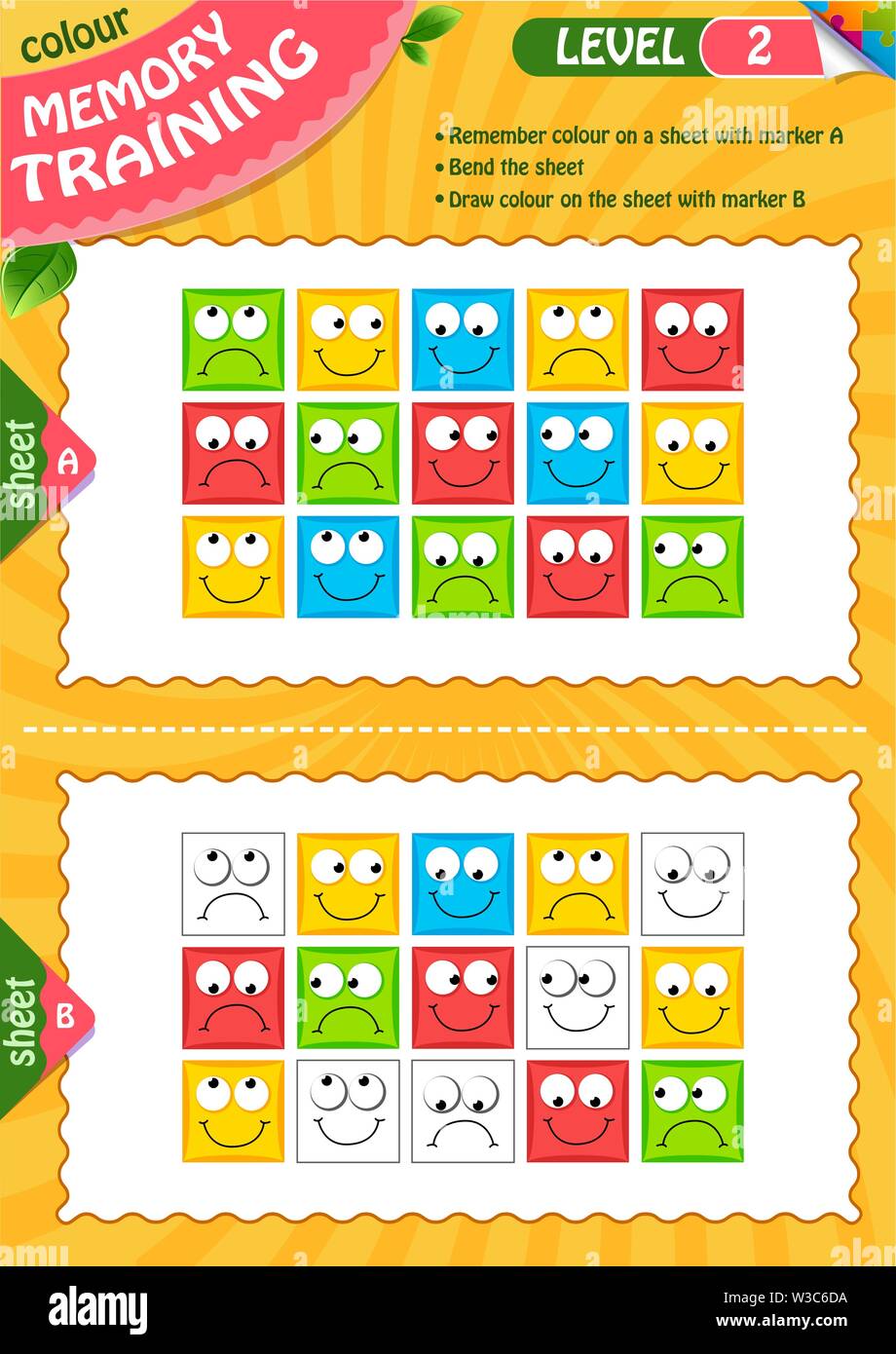 Memory game children and adult. Remember and draw colour and smiles ...