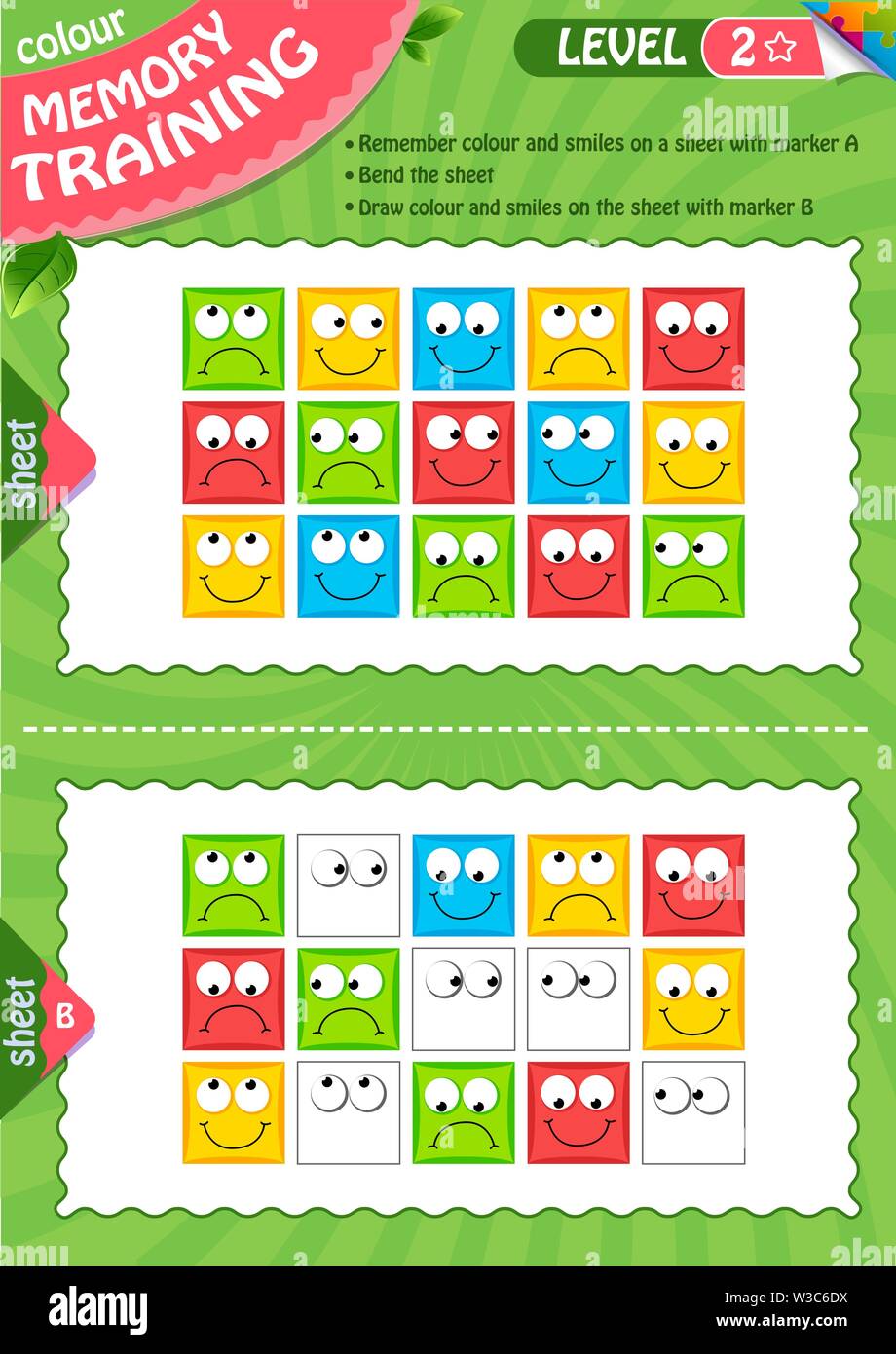 Memory game children and adult. Remember and draw colour and smiles ...