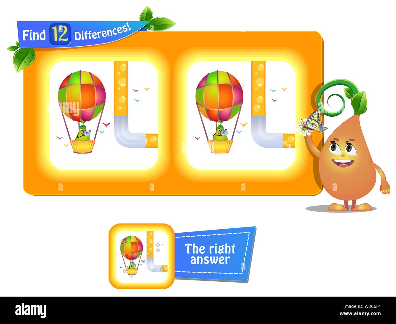 visual game for children and adults. Task to find 12 differences in the ...
